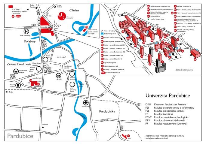 Mapa Pardubic s kampusem | Univerzita Pardubice